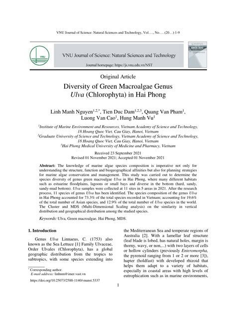 Pdf Diversity Of Green Macroalgae Genus Ulva Chlorophyta In Hai Phong