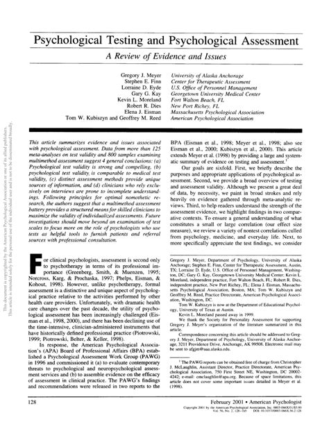 PDF Psychological Testing And Psychological Assessment A Review Of