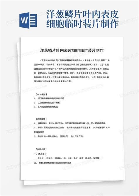 洋葱鳞片叶内表皮细胞临时装片制作word模板下载编号lmkrxpgo熊猫办公
