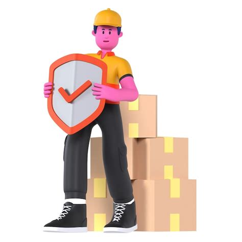 Premium Psd Boy Protection Deliveryman Package Courier