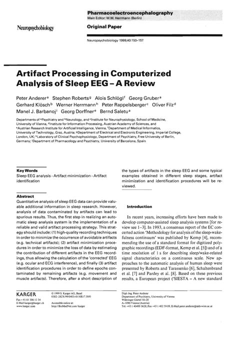 Pdf Artifact Processing In Computerized Analysis Of Sleep Eeg A Review