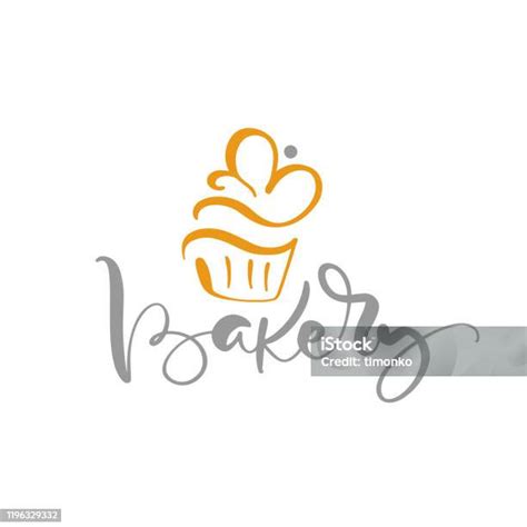 로고베이커리 벡터 서예 텍스트입니다 크림 빈티지 디저트 엠블럼 템플릿 디자인 요소와 달콤한 컵 케이크 사탕 바 생일 또는 결혼식 초대장 결혼식에 대한 스톡 벡터 아트 및