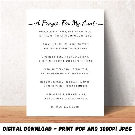 Prayer For My Aunt Printable Christian T Inspirational Wall Art For