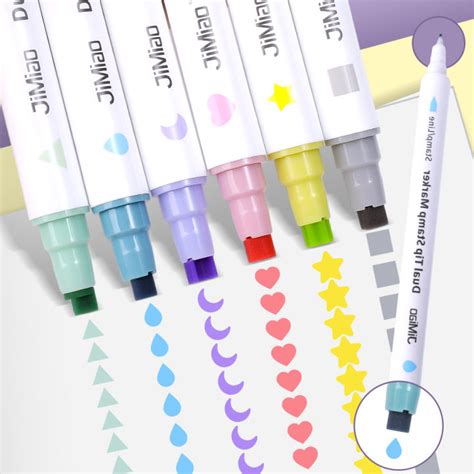 16pcs 6 Color Double Headed Highlighter Pen Star Heart Moon Drop