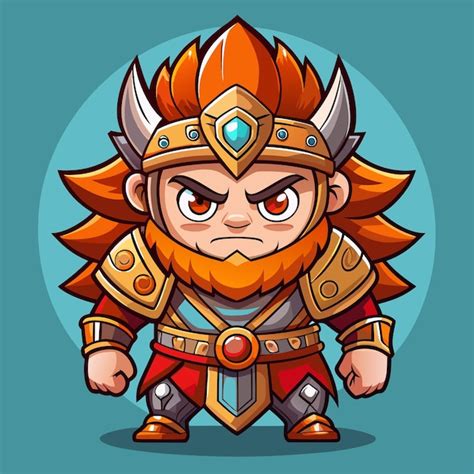Premium Vector Cartoon Warrior With Fiery Hair And Armor