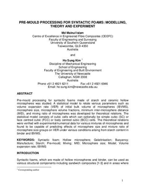 Pdf Pre Mould Processing Technique For Syntactic Foams Generalised