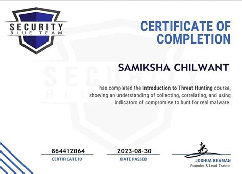 Samiksha Chilwant On Linkedin Certifiedthreathunter