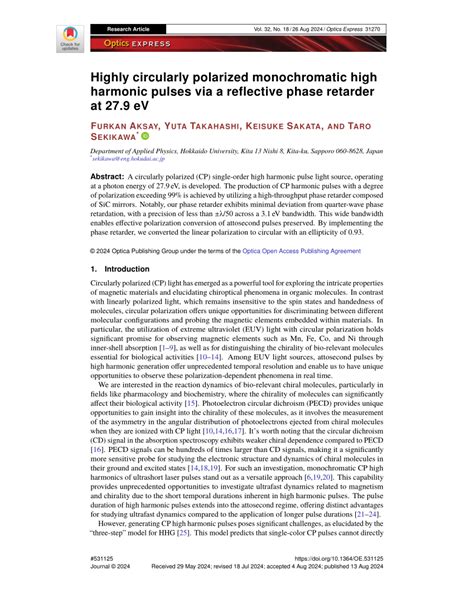 Pdf Highly Circularly Polarized Monochromatic High Harmonic Pulses