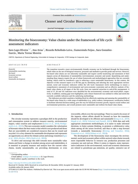 (PDF) Monitoring the bioeconomy: Value chains under the framework of life cycle assessment ...