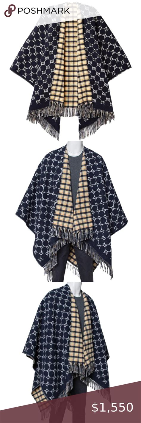 Gucci GG Logo Monogrammed And Check Reversible Unisex Poncho Cape Reverse Fashion Poncho