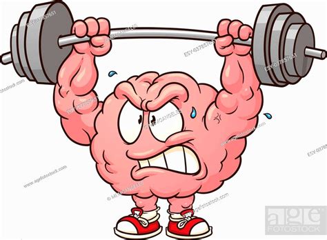 Brain Lifting Weights Clip Art Vector Cartoon Illustration With Simple
