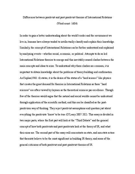 Doc Differences Between Positivist And Post Positivist Theories Of International Relations