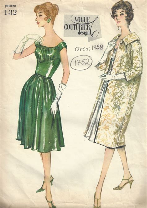 1958 Vintage Vogue Sewing Pattern B32 Dress And Coat 1752 Etsy