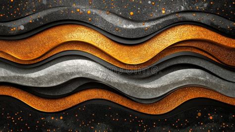 Abstract Black And Gold Textured Layers Resembling Rippling Waves Creating A Bold Luxurious