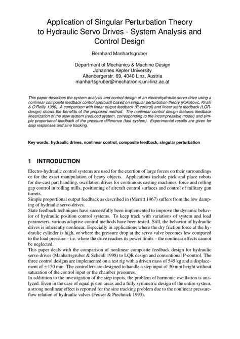 Pdf Application Of Singular Perturbation Theory To Hydraulic Servo Drives System Analysis And