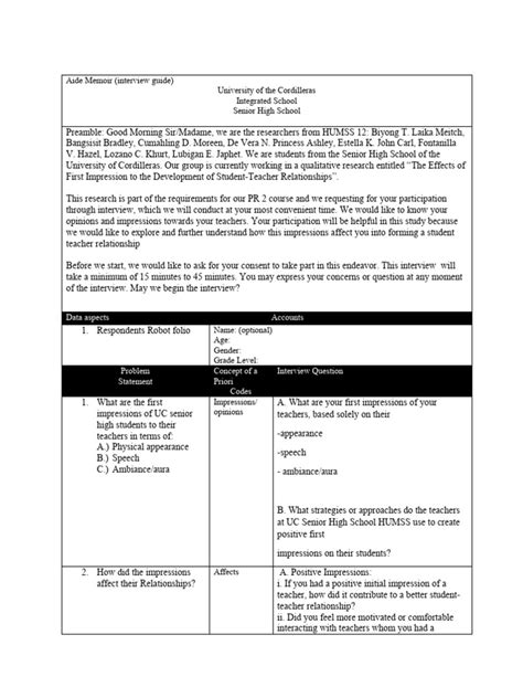 Aide Memoir Pdf Psychological Concepts Communication