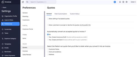 Quote Preferences Automatic Conversion To Invoice Custom Fields