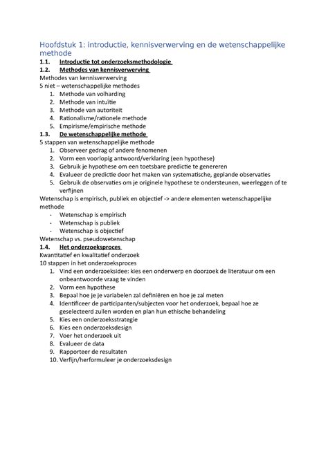Inhoudstafel Metho Hoofdstuk 1 Introductie Kennisverwerving En De
