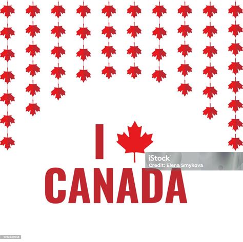 붉은 단풍잎 화환과 I Love Canada라는 글자가 새겨진 배경 캐나다 독립 기념일의 휴일 개념 단풍 잎에 대한 스톡 벡터 아트 및 기타 이미지 Istock