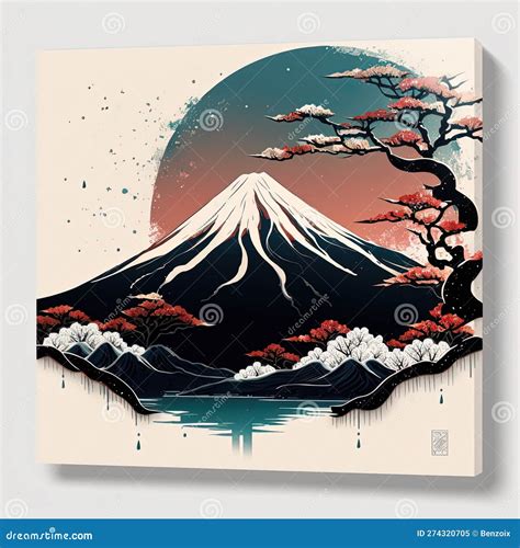 Drawing Of Fuji Mountain Background And Texture Generative AI Stock