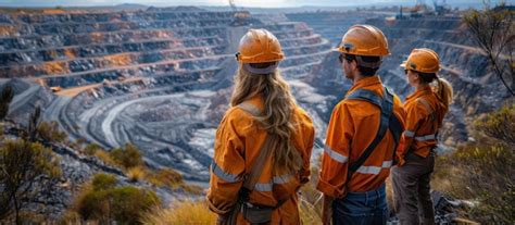 Mining Engineers Overlooking A Vast Open Pit Mine Premium Ai