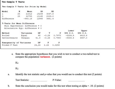 Solved Two Sample T Tests Two Sample T Tests For Price By Chegg
