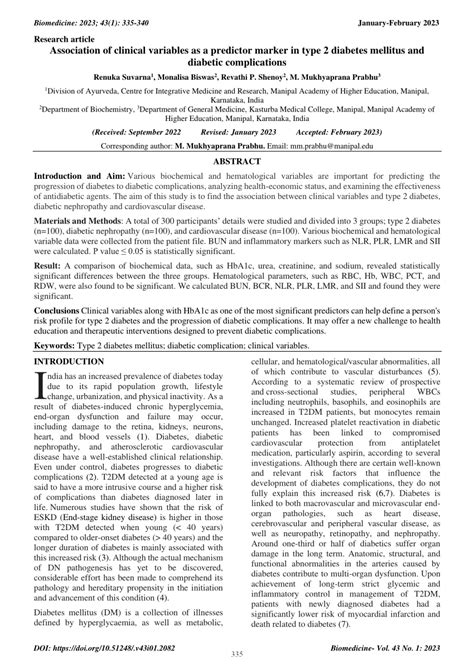 Pdf Association Of Clinical Variables As A Predictor Marker In Type 2