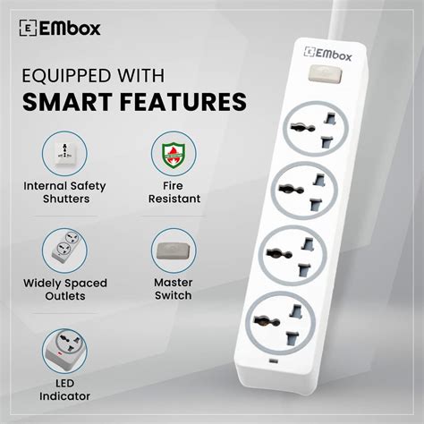 Extension Cord Master Switch Multi Plug Socket With 4 Universal Sockets Extension Cord With