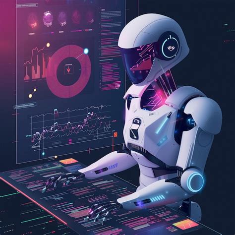 Premium Photo White Robot Analyzing Data On Digital Touchscreen