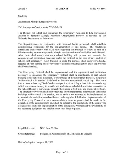 Asthma And Allergic Reaction Protocol