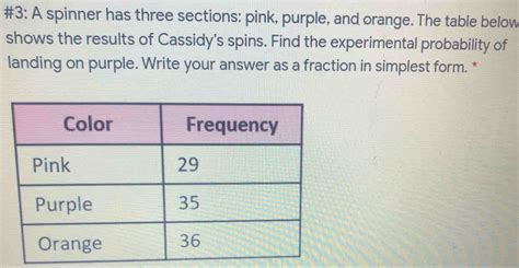 Solved 3 A Spinner Has Three Sections Pink Purple And Orange The