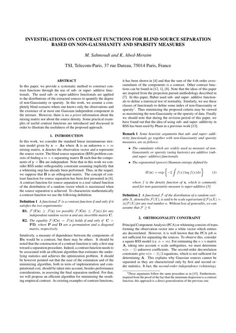 pdf investigations on contrast functions for blind source separation
