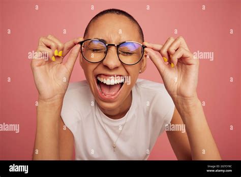 Excited Woman Wearing Big Eyeglasses Female Model With Eyeglasses