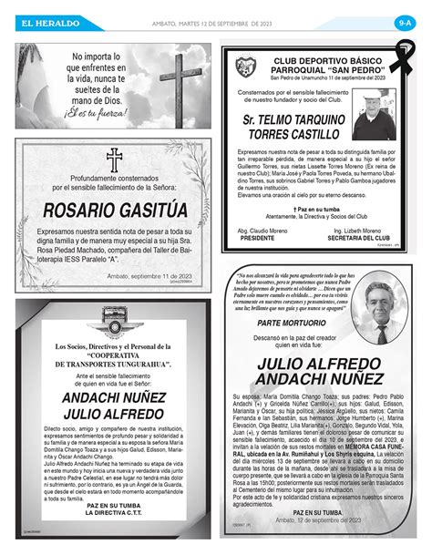 PARTES MORTUORIOS Y OBITUARIOS 12 DE SEPTIEMBRE DE 2023 El Heraldo