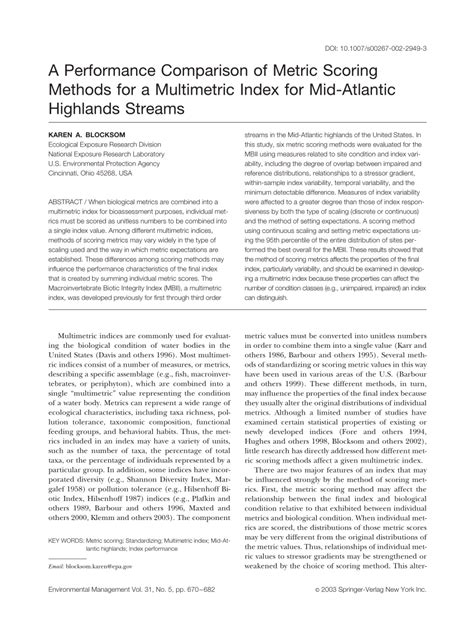 Pdf A Performance Comparison Of Metric Scoring Methods For A