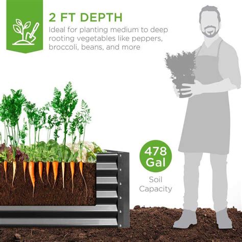 Best Choice Products 8x4x2ft Outdoor Metal Raised Garden Bed Home