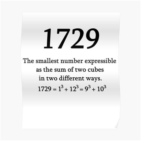 1729 math mathematician hardy ramanujan number nerd poster for sale