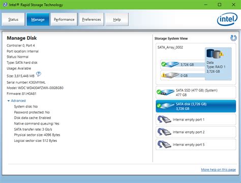 Raid 1 Degraded Due To Failed Disk But Rst Wont Allow Rebuild To New