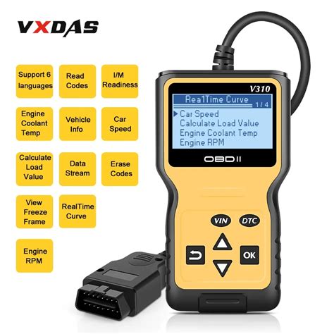 VXDAS V310 Car Code Reader Auto CAN OBD2 Scanner V1 1 16pin Male Engine Coolant Temp Car Speed