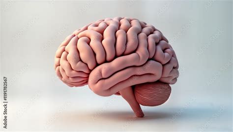 Realistic Illustration Of Human Brain Detailed Cerebral Cortex Visible Cerebellum Shown