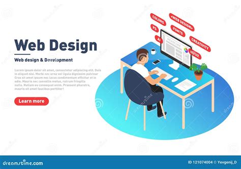 Web Design And Development Concept Web Designer Is Working On Computer Stock Vector