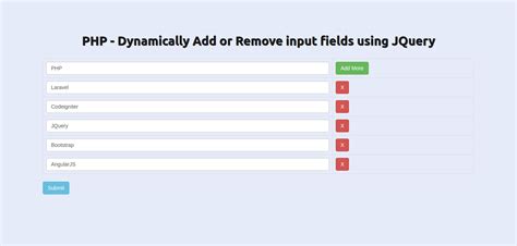 Php Dynamically Add Remove Input Fields Using Jquery Ajax Example With Demo