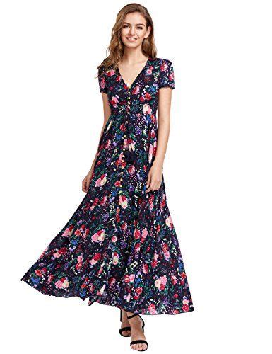 Milumia Women Button Up Floral Print Party Split Flowy Maxi Dress