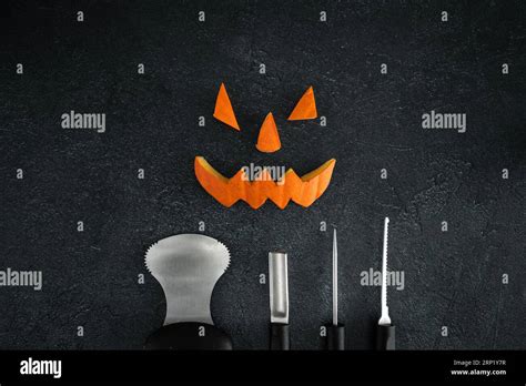 Halloween Pumpkin Pieces Face Cut Out Spooky Carved Eyes Nose Mouth