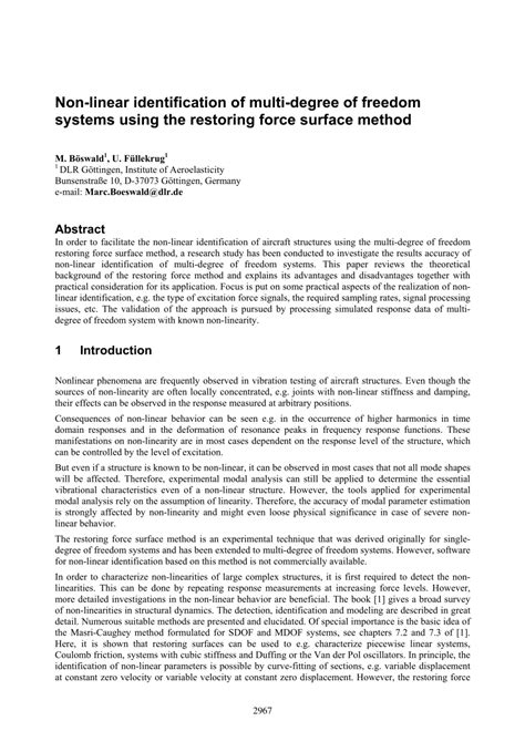 Pdf Non Linear Identification Of Multi Degree Of Freedom Systems