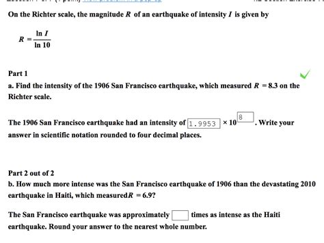 solved on the richter scale the magnitude r of an