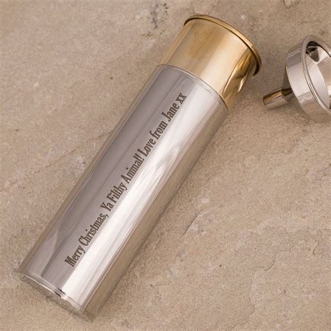 Buy Personalised Engraved Stainless Steel Gun Cartridge Hip Flask For