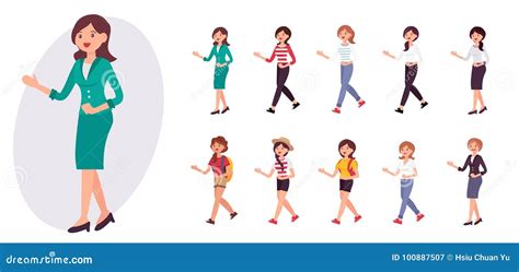 Cartoon Character Design Female Bank Receptionist Office Lady Stock