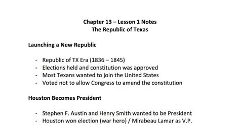 ehms texas history chapter 13 lesson 1 notes vocabulary builder