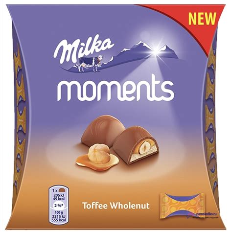 Шоколадные конфеты Toffee Wholenut Moments Milka 97 гр